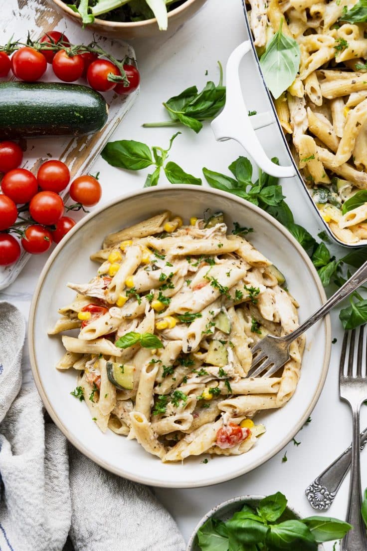 Summer Pasta (Dump-and-Bake!) - The Seasoned Mom