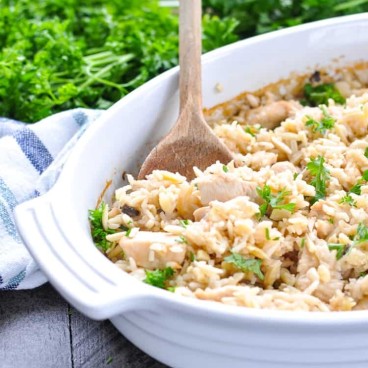 Dump-and-Bake Chicken and Rice Pilaf - The Seasoned Mom