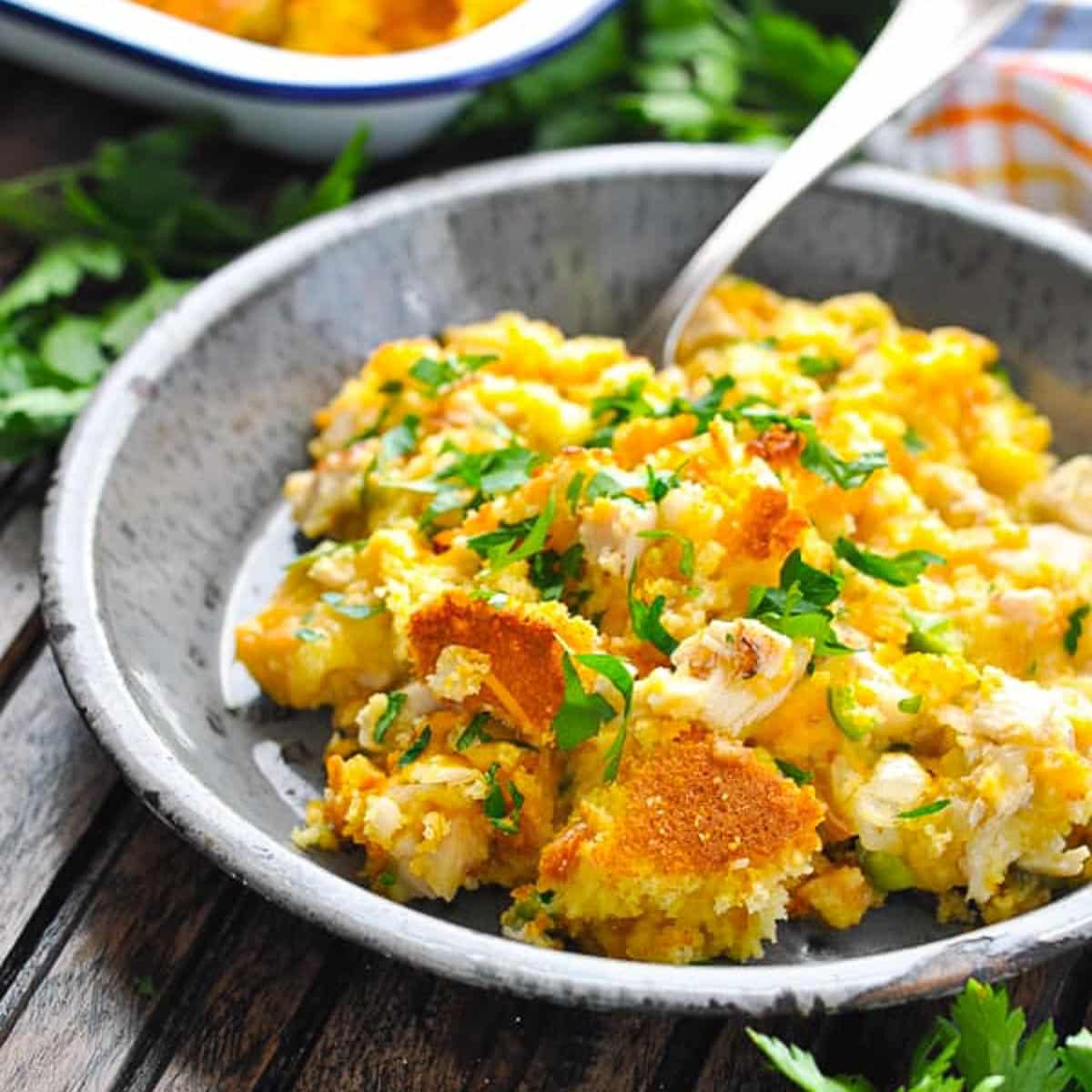 Farmhouse Chicken Cornbread Casserole - The Seasoned Mom