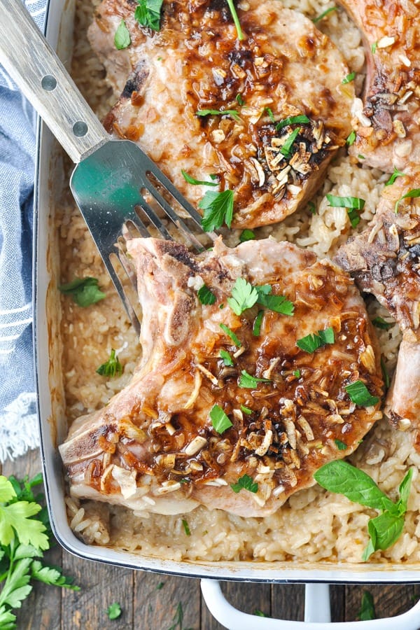 Country Baked Pork Chops and Rice - The Seasoned Mom