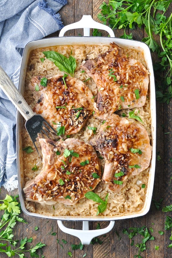Country Baked Pork Chops and Rice - The Seasoned Mom