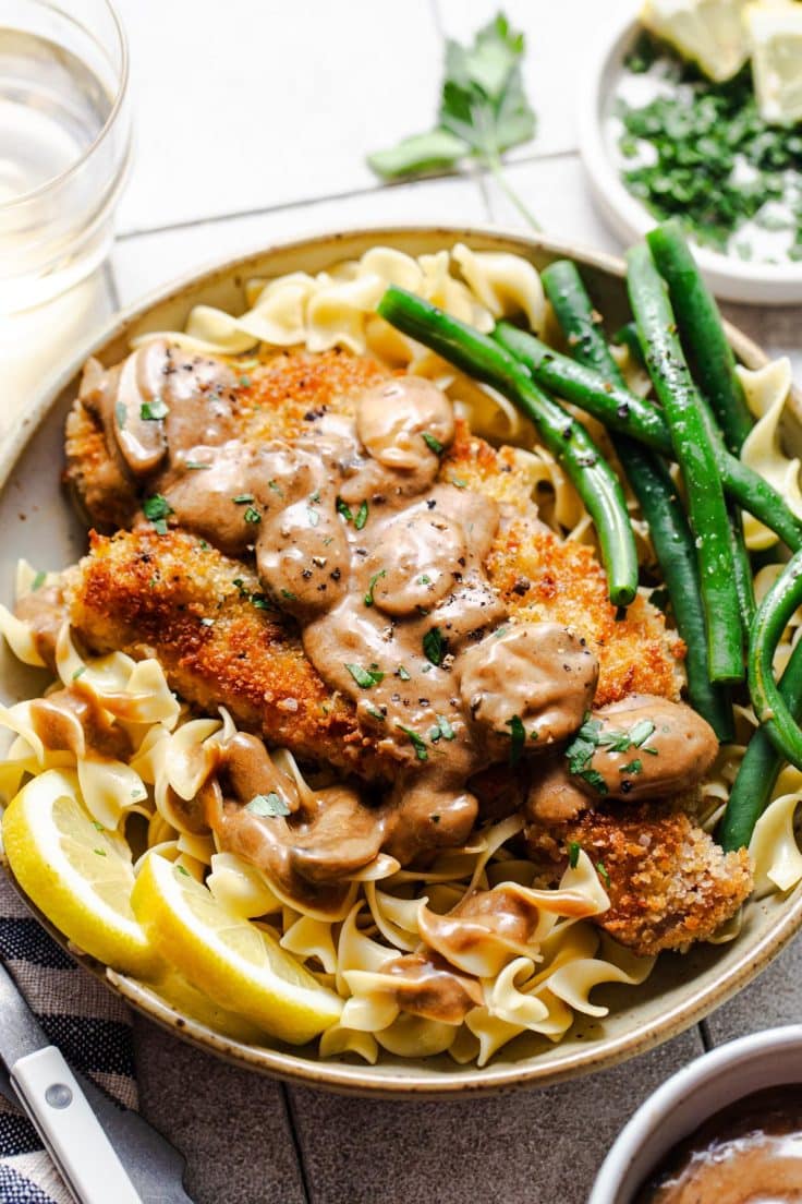 Crispy Pork Schnitzel with Mushroom Gravy