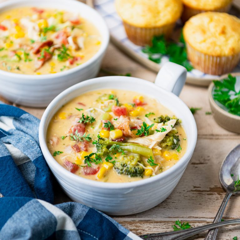 Cheesy Crock Pot Chicken Soup - The Seasoned Mom