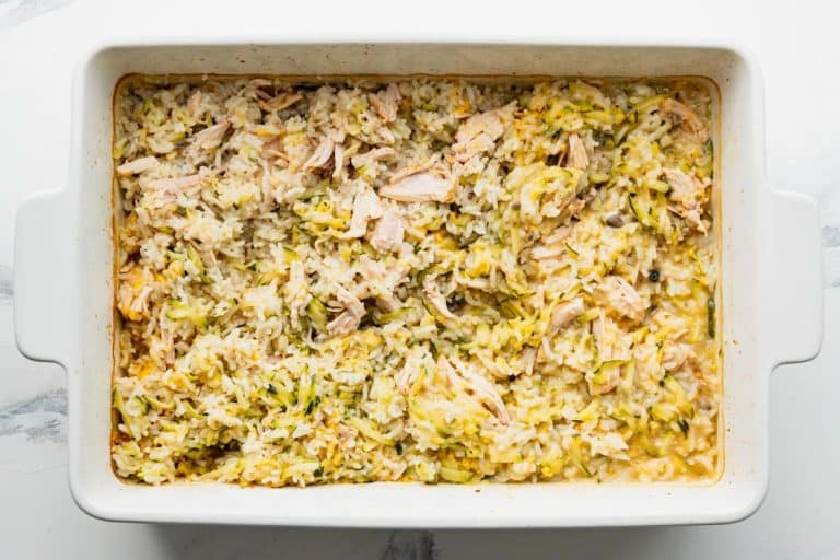 Dump-and-Bake Cheesy Chicken and Rice Casserole - The Seasoned Mom