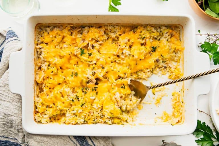 Dump-and-Bake Cheesy Chicken and Rice Casserole - The Seasoned Mom