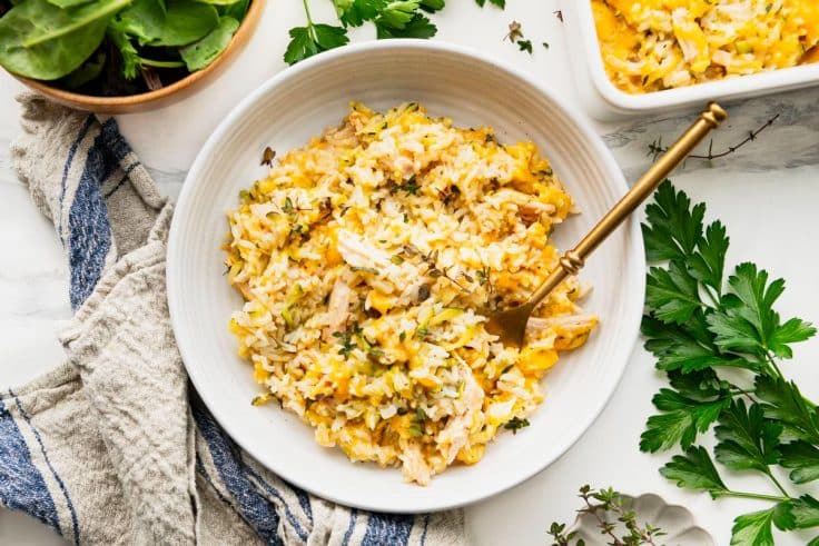 Dump-and-Bake Cheesy Chicken and Rice Casserole - The Seasoned Mom