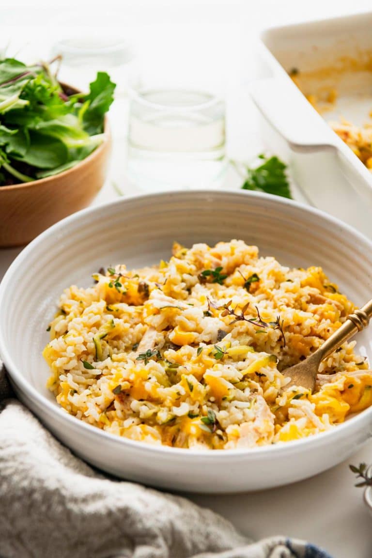 Dump-and-Bake Cheesy Chicken and Rice Casserole - The Seasoned Mom