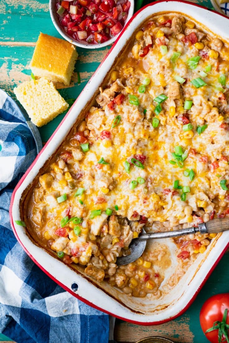 Dump-and-Bake Chicken Chili Casserole - The Seasoned Mom