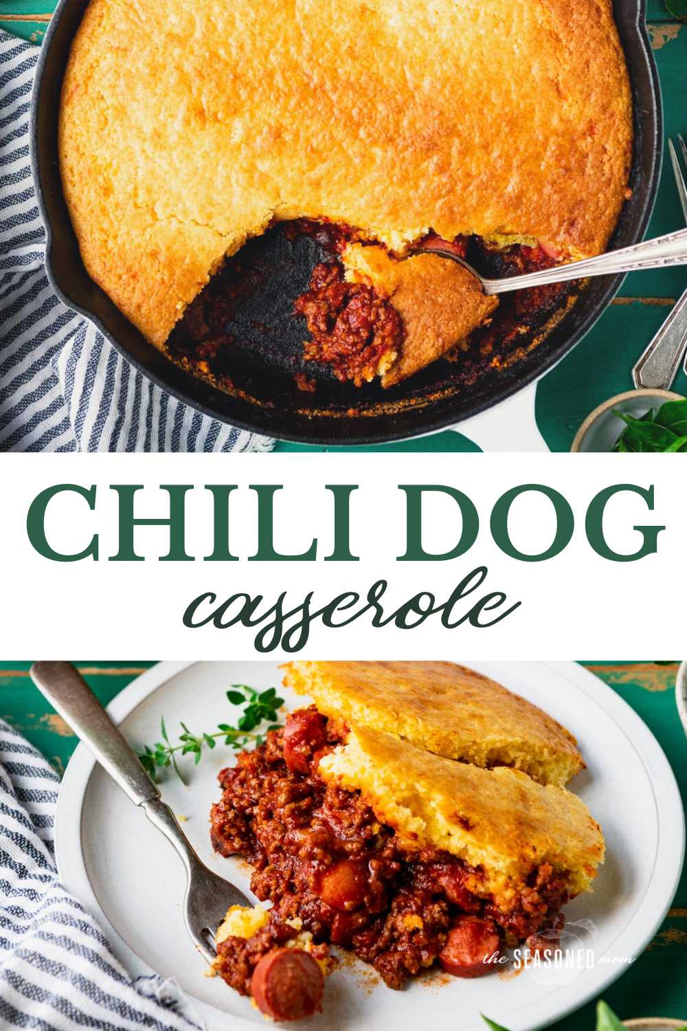 Chili Dog Casserole with Cornbread Crust - The Seasoned Mom