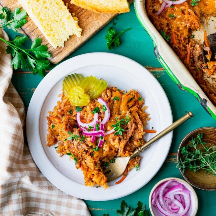 Dump-and-Bake BBQ Pulled Pork Casserole - The Seasoned Mom