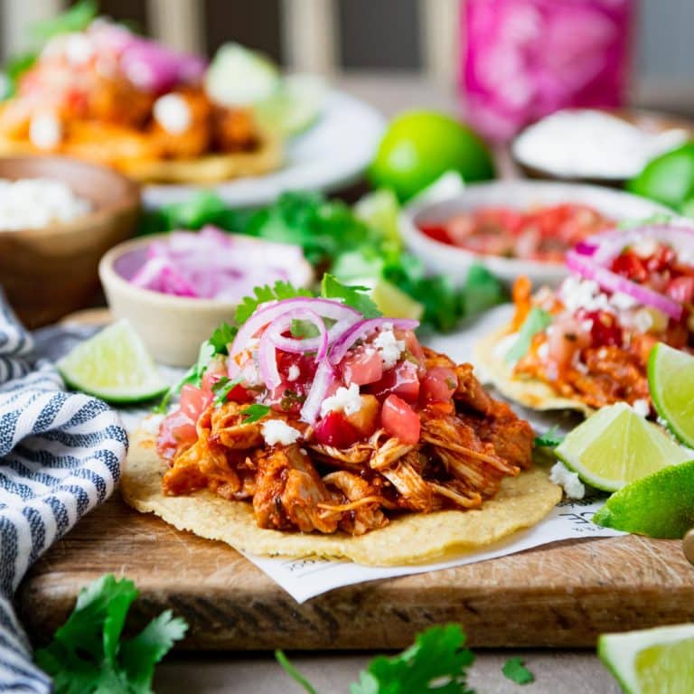 Tostadas de Tinga {Chicken Tostadas} - The Seasoned Mom