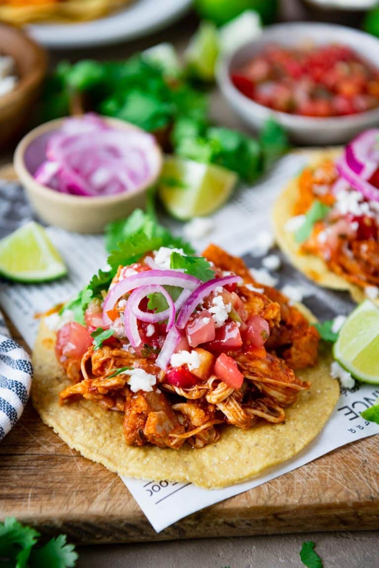 Tostadas de Tinga {Chicken Tostadas} - The Seasoned Mom