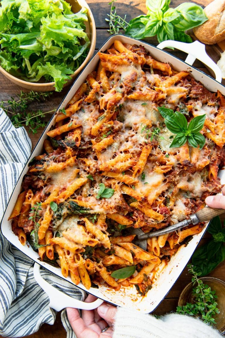 Sausage and Spinach Penne Pasta Bake - The Seasoned Mom