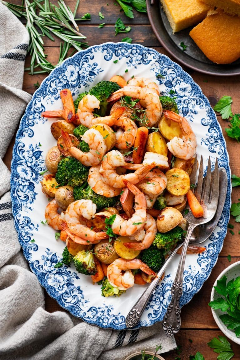 Sheet Pan Shrimp and Potatoes with Vegetables - The Seasoned Mom