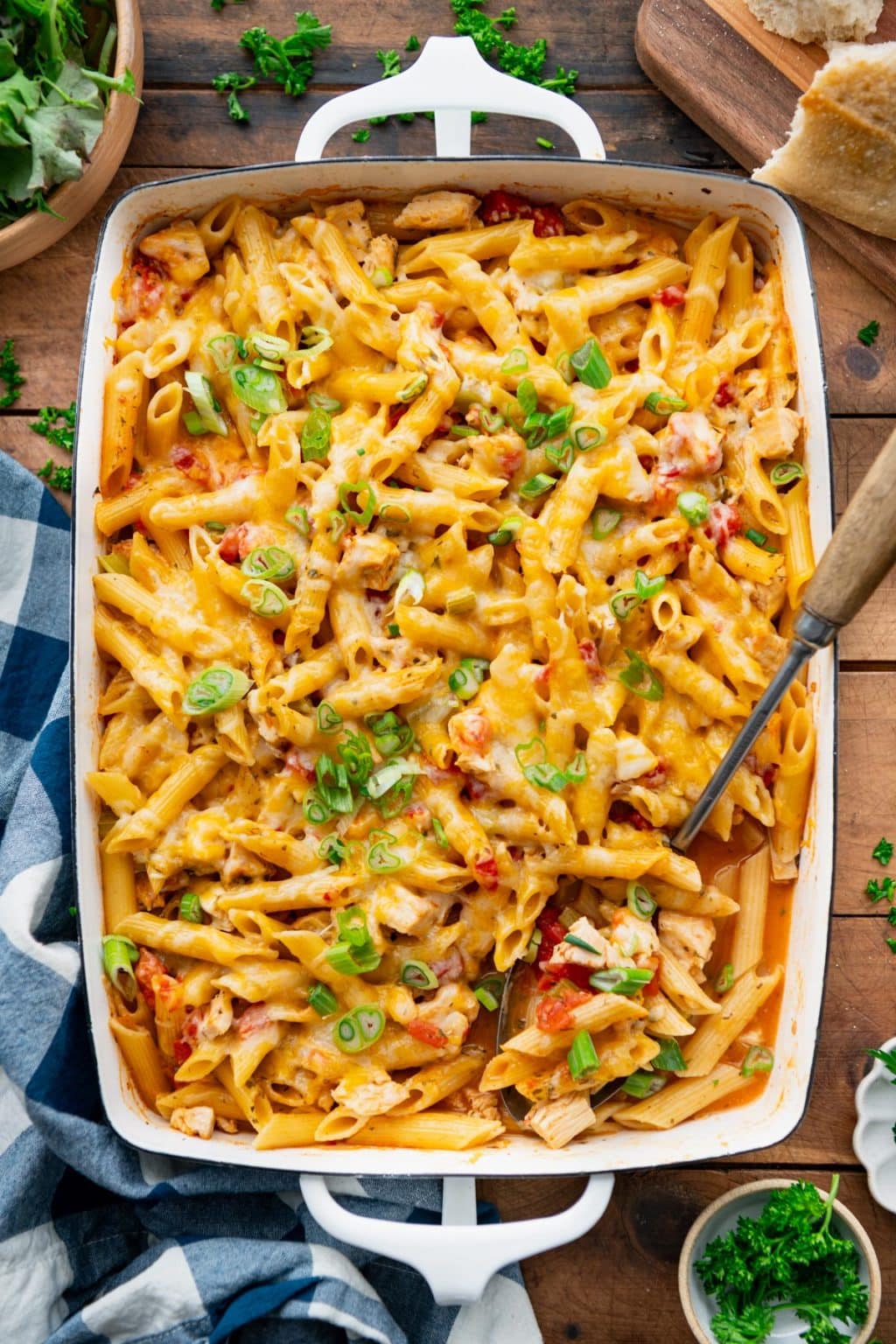 Dump-and-Bake Buffalo Chicken Pasta - The Seasoned Mom