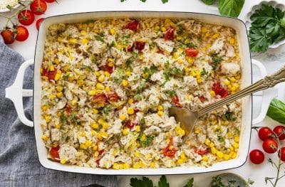 Dump-and-Bake Chicken and Rice with Summer Veggies - The Seasoned Mom