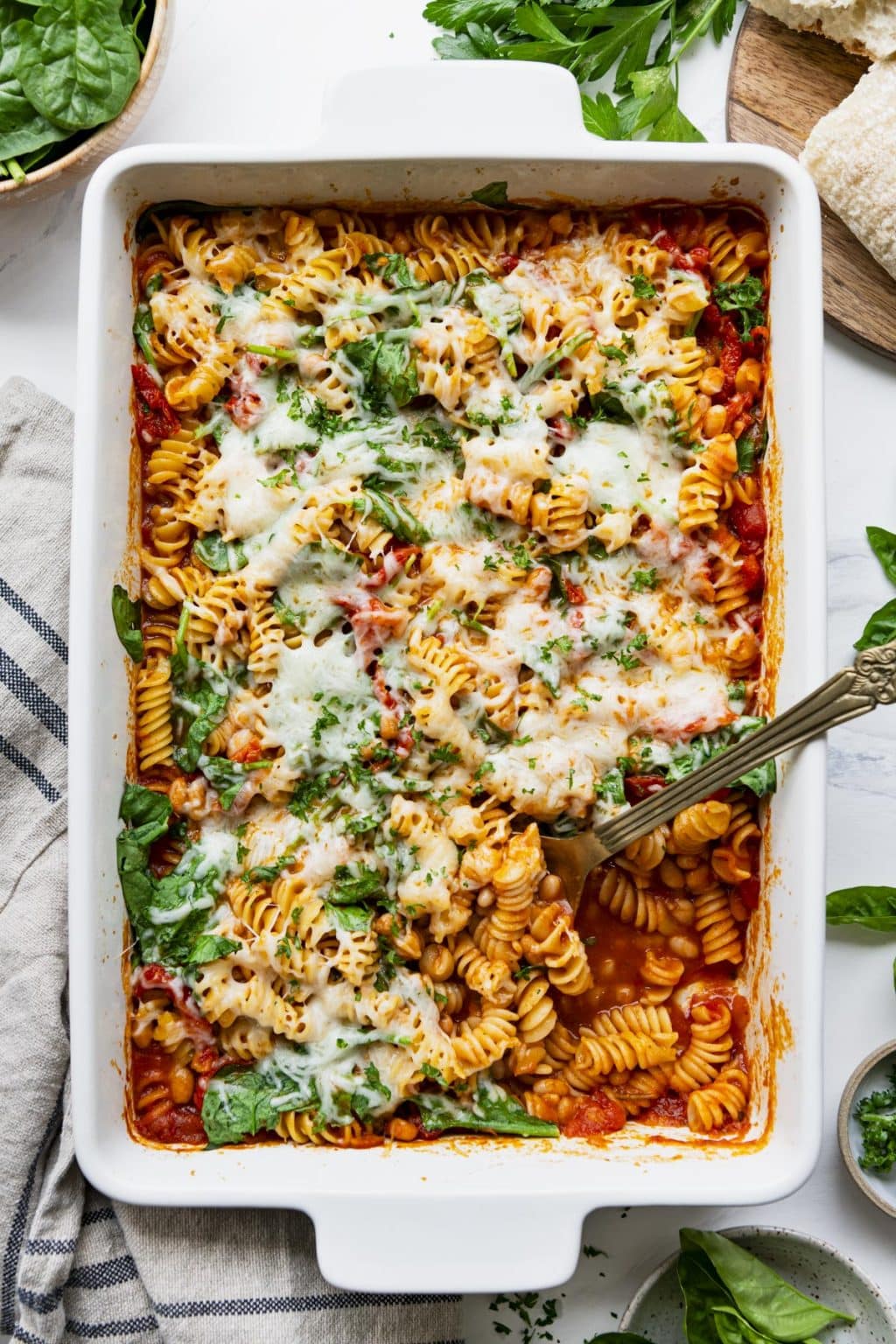 Dump-and-Bake White Bean Pasta with Spinach - The Seasoned Mom