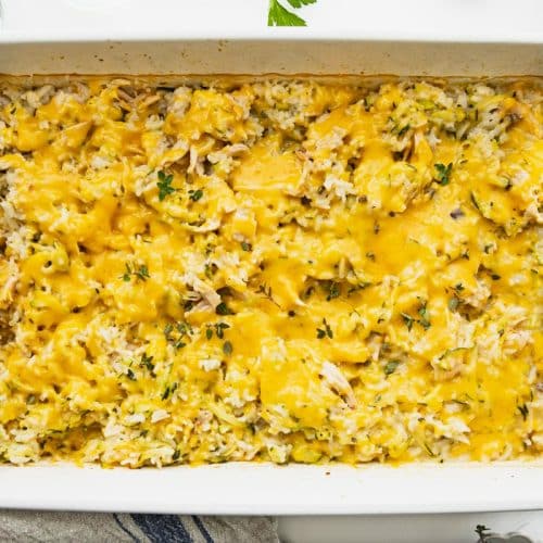 Dump-and-Bake Cheesy Chicken and Rice Casserole - The Seasoned Mom
